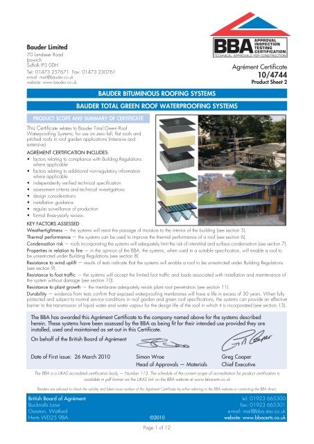 technical approvals for construction - Bauder