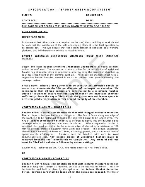SPECIFICATION - "BAUDER GREEN ROOF SYSTEM ...