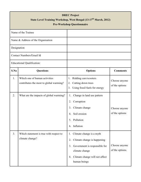 Pre Workshop Questionnaire - cuts ccier