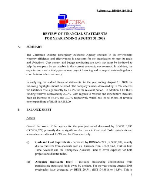 Review of Financial Statements - Caribbean Disaster Emergency ...
