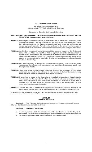 CITY ORDINANCE NO. 2012-06 AN ORDINANCE ... - Navotas City CITY ORDINANCE NO. 2012-06 AN ORDINANCE ... - Navotas City