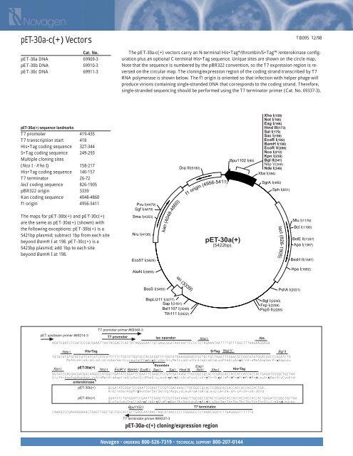 pET-30a-c(+) Vectors - Gene Synthesis