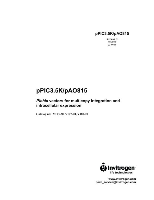 pPIC3.5K/pAO815 - Gene Synthesis