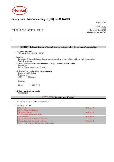 Safety Data Sheet according to Regulation (EC) No 1907/2006