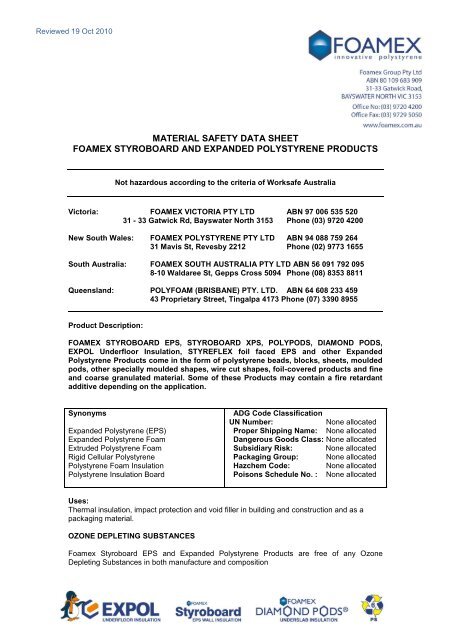 Expol polystyrene under floor insulation MSDS - Insulation Industries