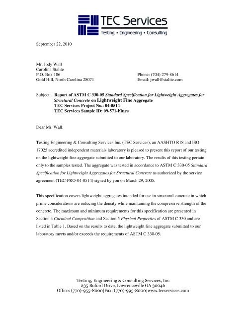 ASTM C 330 for Structural Lightweight Fines - Stalite