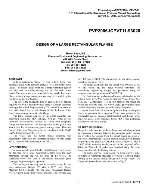 DESIGN OF A LARGE RECTANGULAR FLANGE - Pressure ...