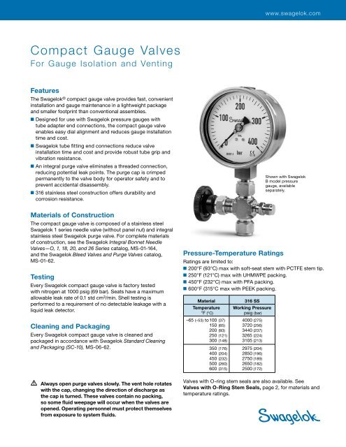 Compact Gauge Valves for Gauge Isolation and Venting, (MS-02 ...