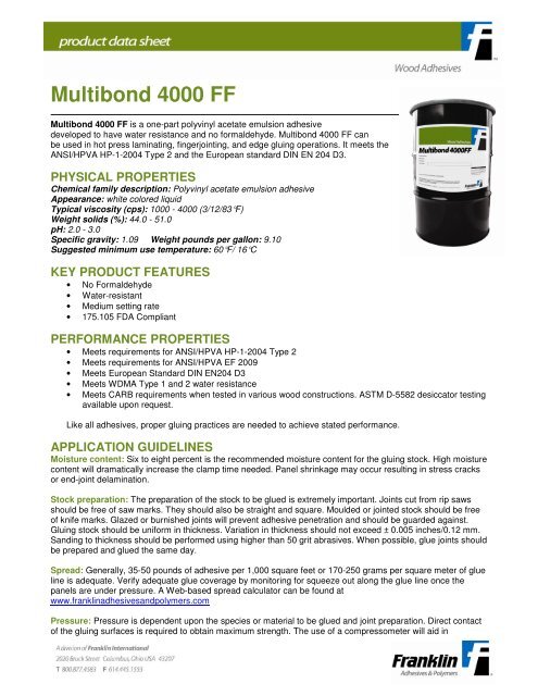 Multibond 4000 FF - Franklin Adhesives and Polymers