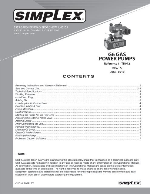 G6 GAS POWER PUMPS - Simplex