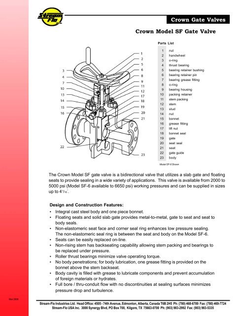Crown Gate Valves Crown Model SF Gate Valve - Stream Flo