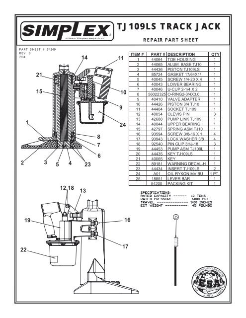 TJ109LS TRACK JACK - Simplex