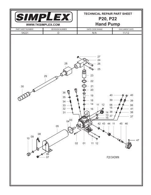 P20, P22 Hand Pump - Simplex