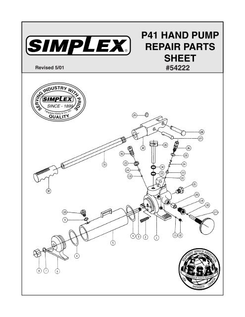 P41 HAND PUMP REPAIR PARTS SHEET - Simplex