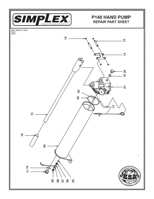P140 HAND PUMP - Simplex