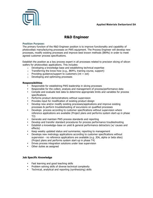 R&D Engineer - JobsForBrains.ch