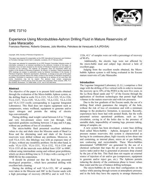 Experience Using Microbubbles-Aphron Drilling Fluid in ... - OnePetro