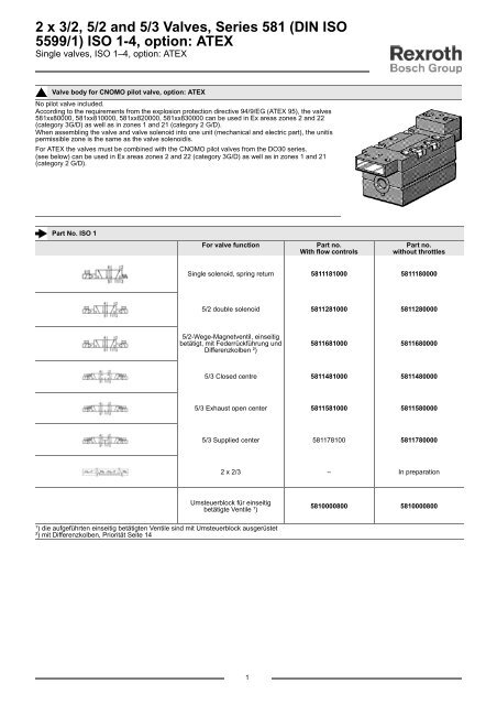 2 x 3/2, 5/2 and 5/3 Valves, Series 581 (DIN ISO ... - Bosch Rexroth