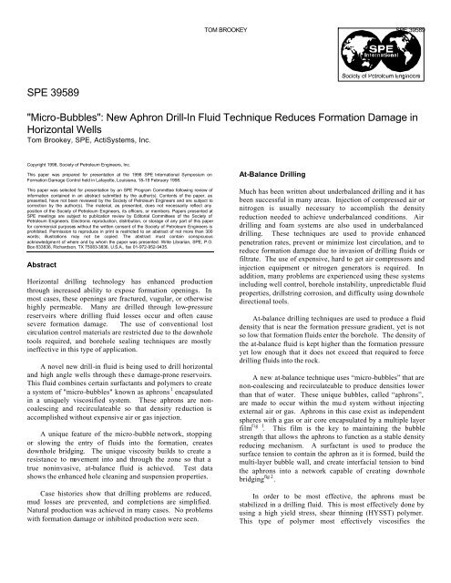 Aphron Drill-In Fluid Technique Reduces Formation ... - HiTech Fluids