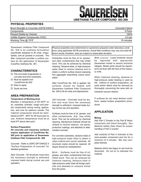 URETHANE FILLER COMPOUND NO.309 ... - Sauereisen