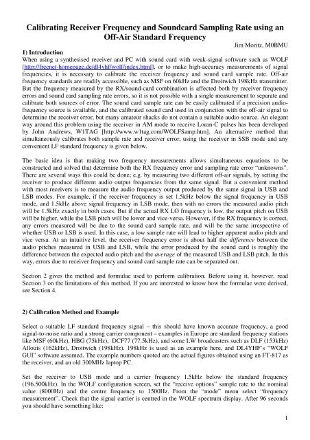 Calibrating Receiver Frequency and Soundcard Sampling ... - G4JNT