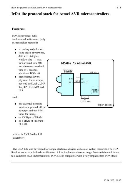 IrDA lite protocol stack for Atmel AVR microcontrollers