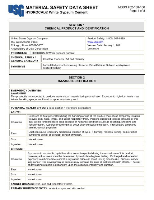 to view White Hydro Cal MSDS - The Monster Makers