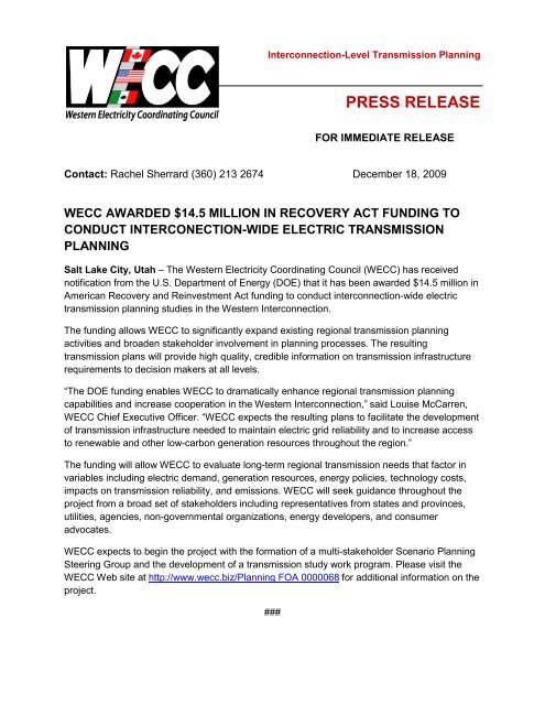 Funding Announcement Draft Press Release