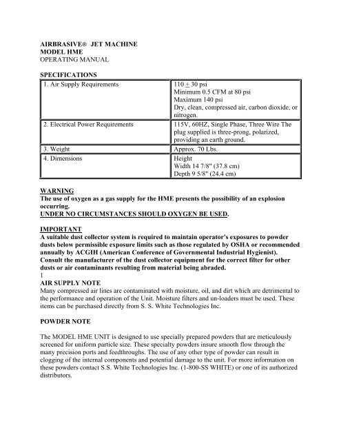 Model HME Micro Abrasive Blasting Unit Manual - Airbrasive