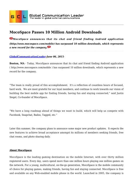 MocoSpace Passes 10 Million Android Downloads