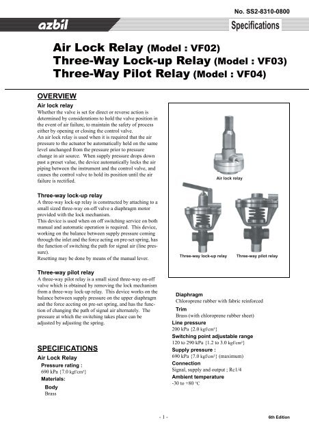 Air Lock Relay (Model : VF02) Three-Way Lock-up Relay (Model ...