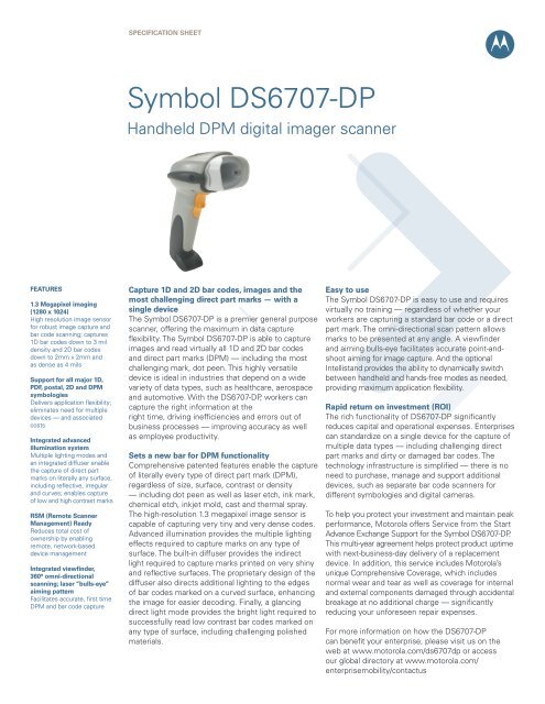 Symbol DS6707-DP Spec Sheet
