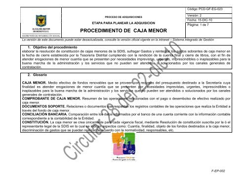 PROCEDIMIENTO DE CAJA MENOR PROCEDIMIENTO DE CAJA MENOR