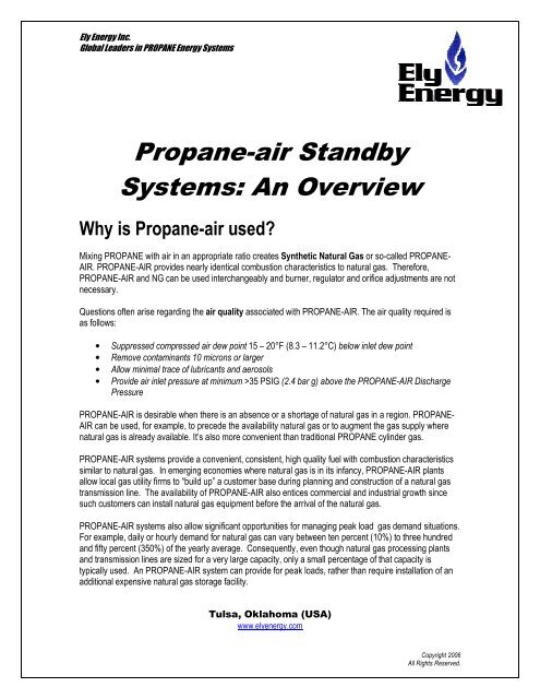 Propane-air Standby Systems: An Overview - Ely Energy