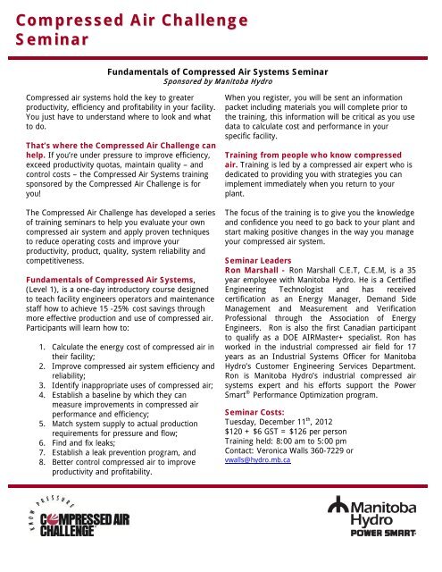 Fundamentals of Compressed Air Systems ... - Manitoba Hydro