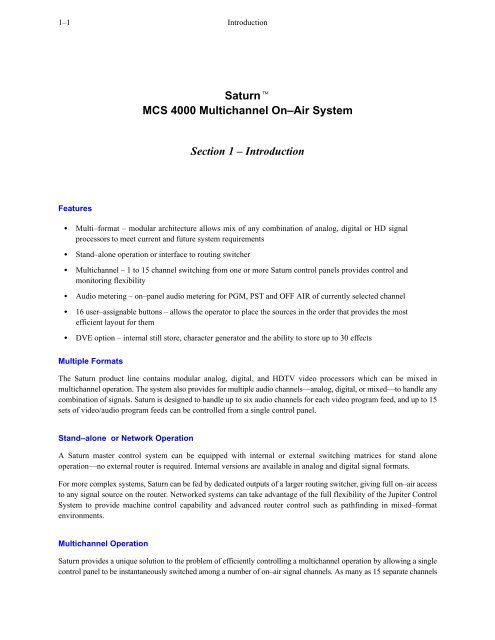 Saturnt MCS 4000 Multichannel Onâ€“Air System ... - Grass Valley