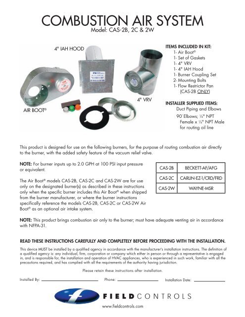 COMBUSTION AIR SYSTEM - Field Controls