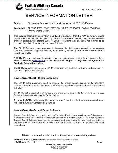SERVICE INFORMATION LETTER - Pratt & Whitney Canada