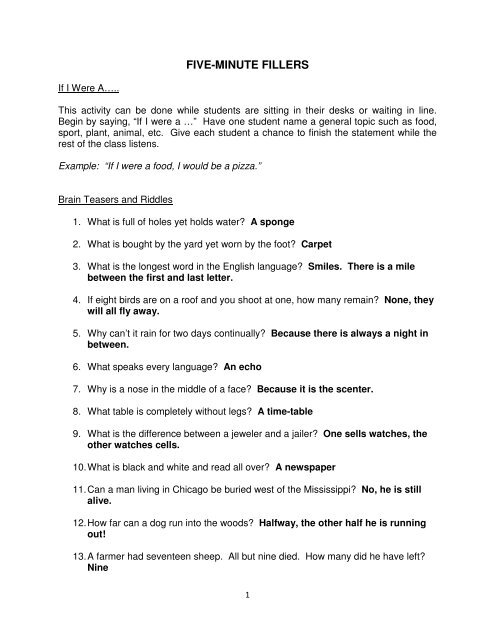 FIVE-MINUTE FILLERS - Mustang Public Schools