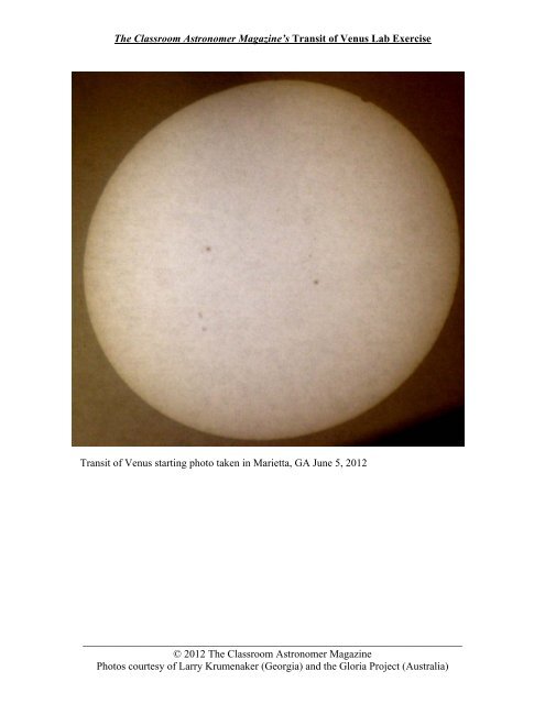 Transit of Venus Lab, with photos and instructions - Classroom ...