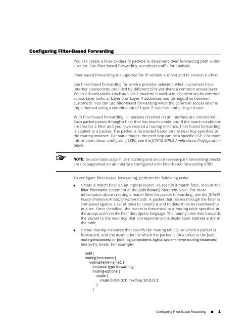 Configuring Filter Based Forwarding Juniper Networks