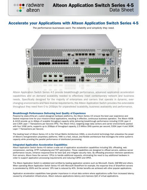 Alteon Application Switch Series 4-5 Data Sheet - Westcon ...