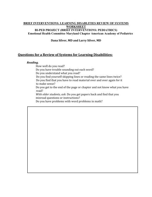 review of systems worksheet - Maryland Chapter American ...