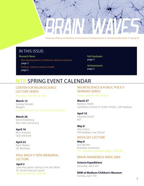 NTP SPriNg EvENT CalENdar - Neuroscience Training Program