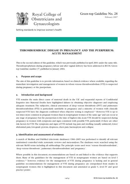 Developing a green-top guideline, The Management of Nausea and Vomiting ...