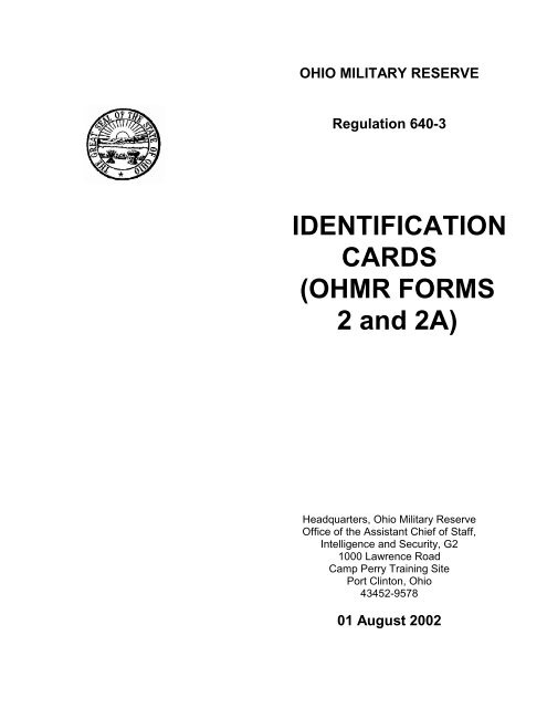 OHMR Regulation 640-3 - Ohio Military Reserve - State of Ohio