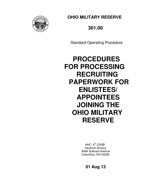 OHMR SOP 301.00.pdf - Ohio Military Reserve