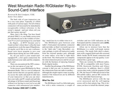 West Mountain Radio RIGblaster Rig-to- Sound-Card Interface