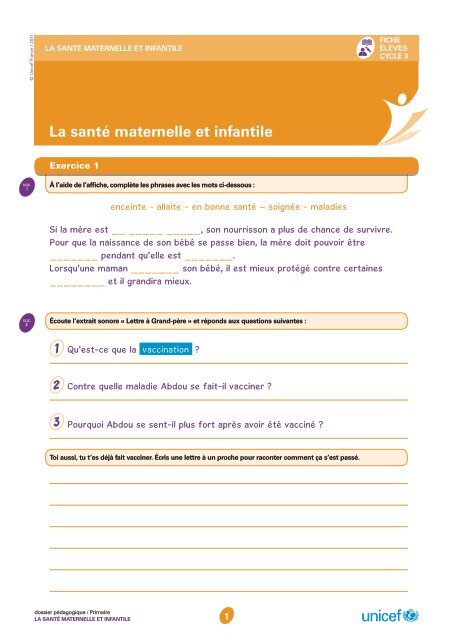 La santÃ© maternelle et infantile - Unicef