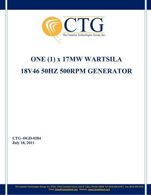ONE (1) x 17MW WARTSILA 18V46 50HZ 500RPM GENERATOR